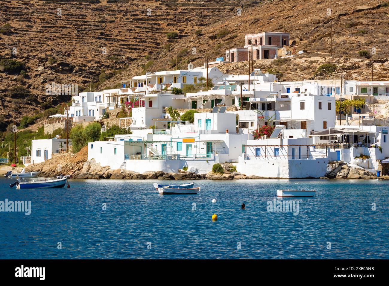 Faros village with Cycladic white architecture on the south coast of ...