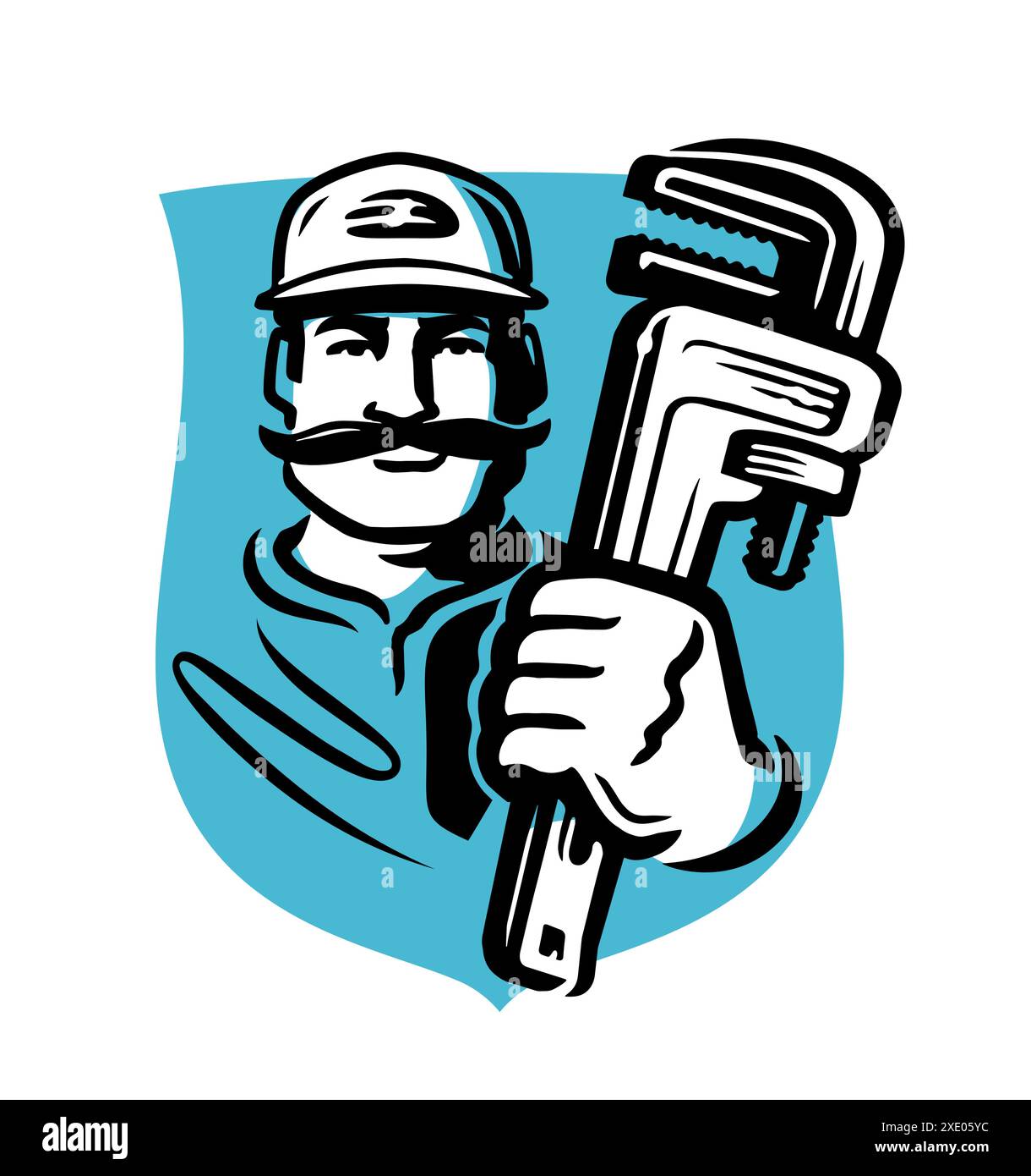 Professional worker with tool or wrench, logo. Construction, plumbing ...