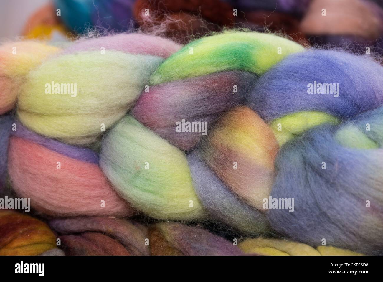 Colorful braid made of raw wool or fleece, multi-colored wool Stock ...
