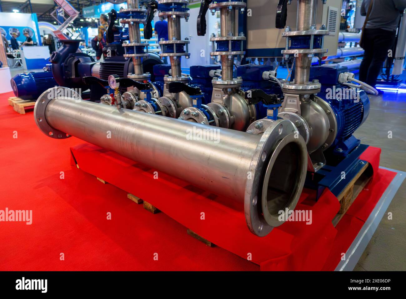 Industrial pump system with large metal pipe on red carpet Stock Photo ...