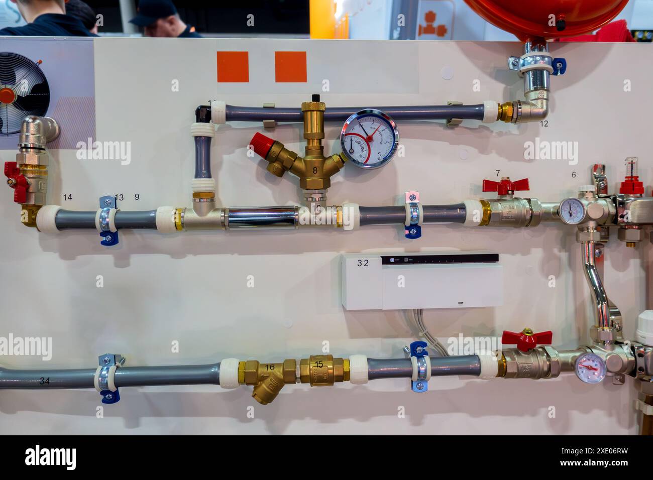 Heating system on the stand. Manifold with flow meter Stock Photo - Alamy