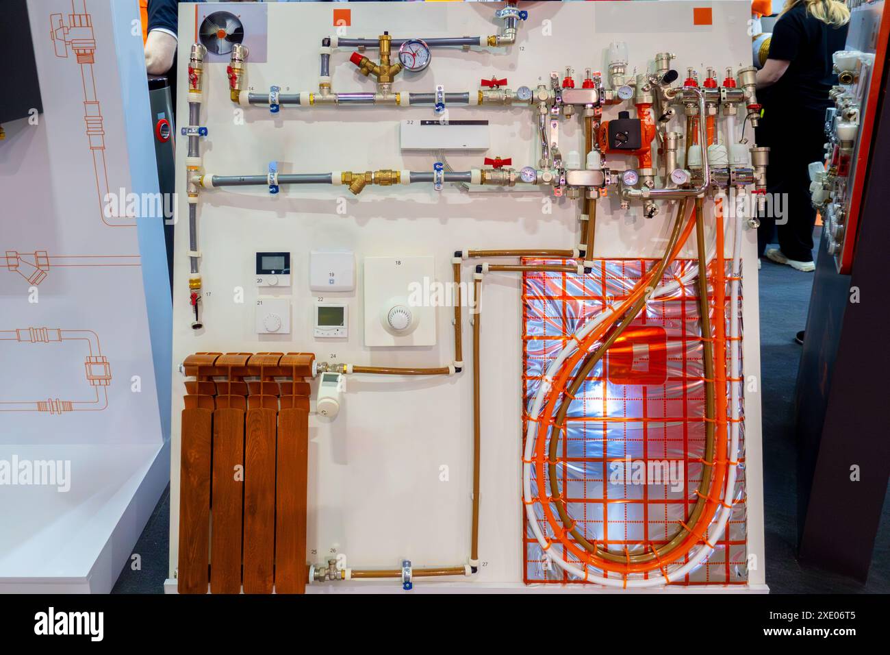 Heating system on the stand. Manifold with flow meter Stock Photo - Alamy