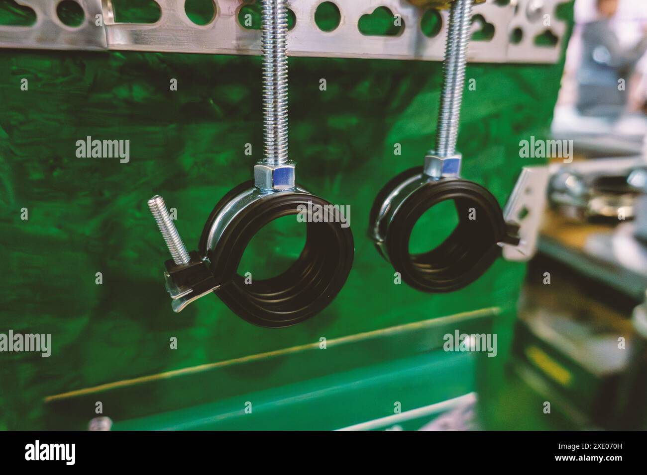 Fastening system. Double-screw pipe clamp with a locking ring Stock ...