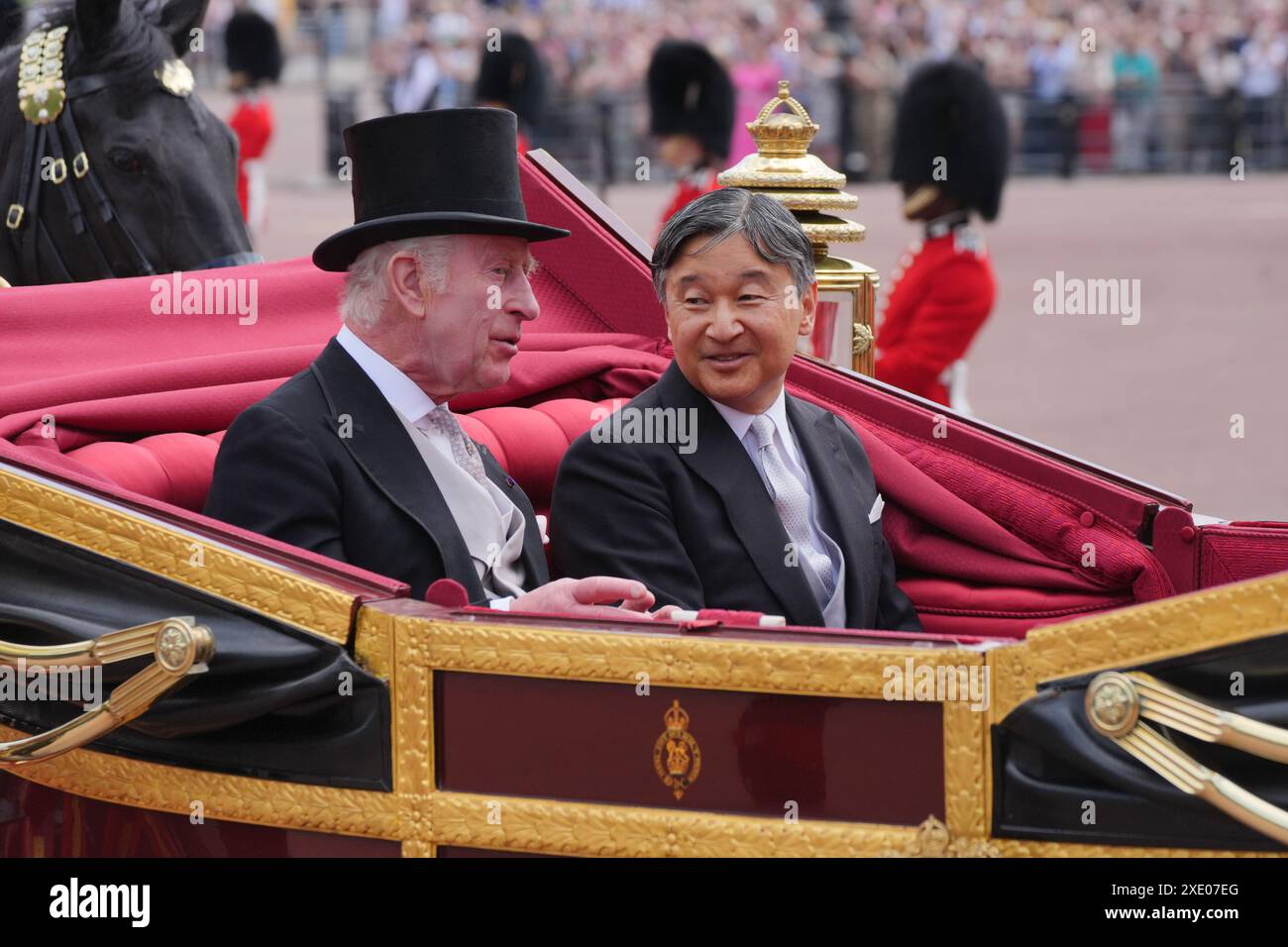 King Charles III and Emperor Naruhito of Japan arriving at Buckingham ...