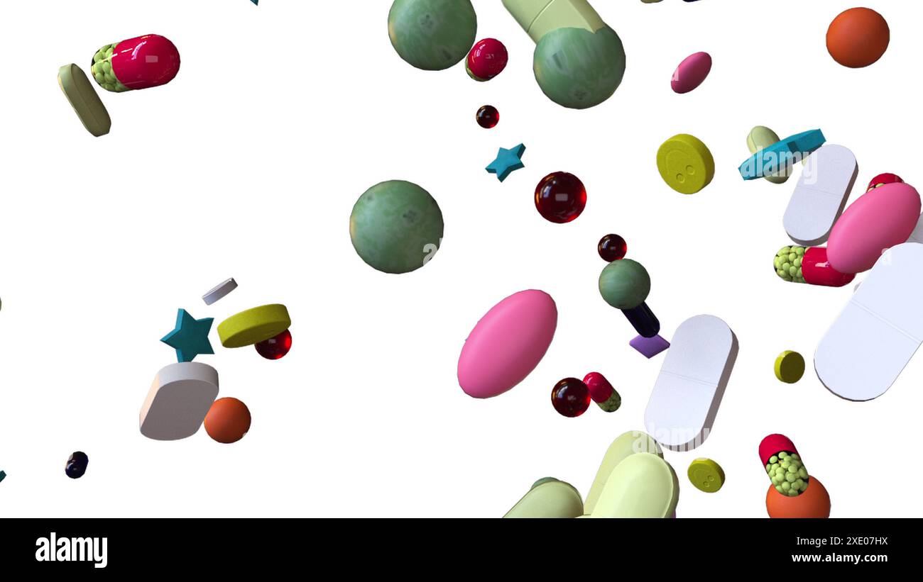 3d render falling pills Stock Photo - Alamy
