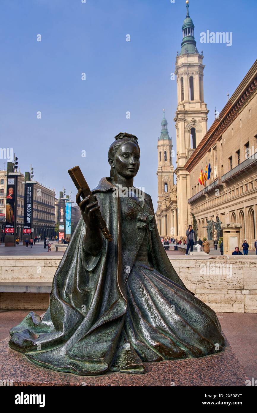 Female figure in 18th century clothes, bronze statue in the monument to ...