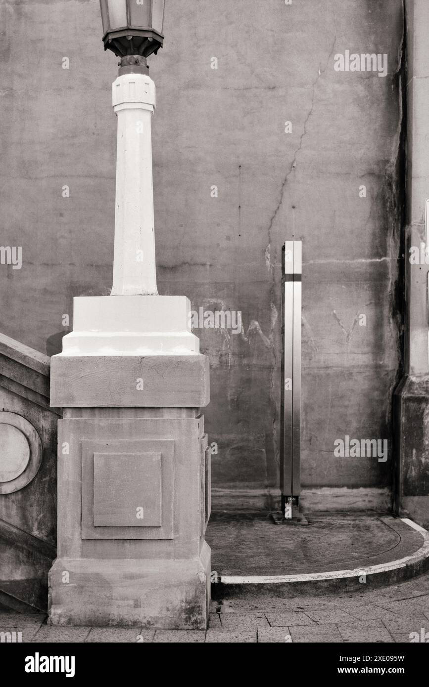 Concrete balustrade and lamp post with lantern, Sydney Harbour Bridge stairs, Kirribilli, Art ...