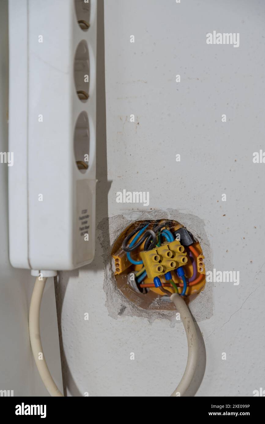Shoddy electrical installation outlet and risk of electric shock Stock ...