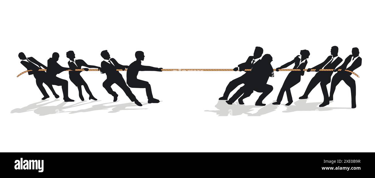 Tug of war in team, business concept illustration Stock Photo - Alamy