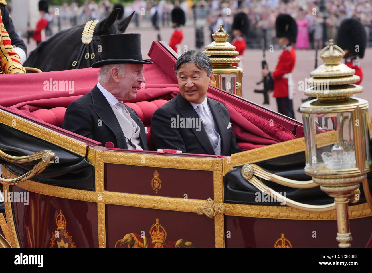 King Charles III and Emperor Naruhito of Japan arriving at Buckingham ...