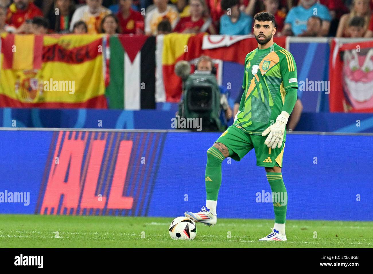 goalkeeper David Raya (1) of Spain pictured during a soccer game ...