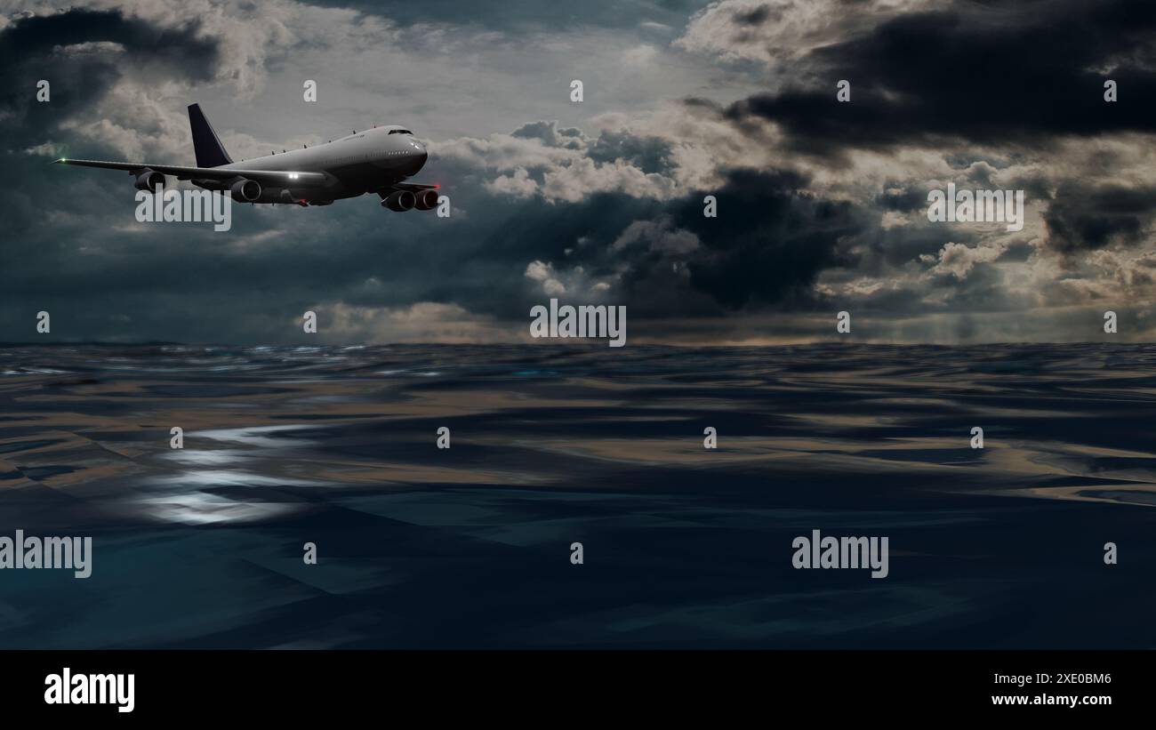 Airplane flying over Sea in Overcast Weather Stock Photo - Alamy
