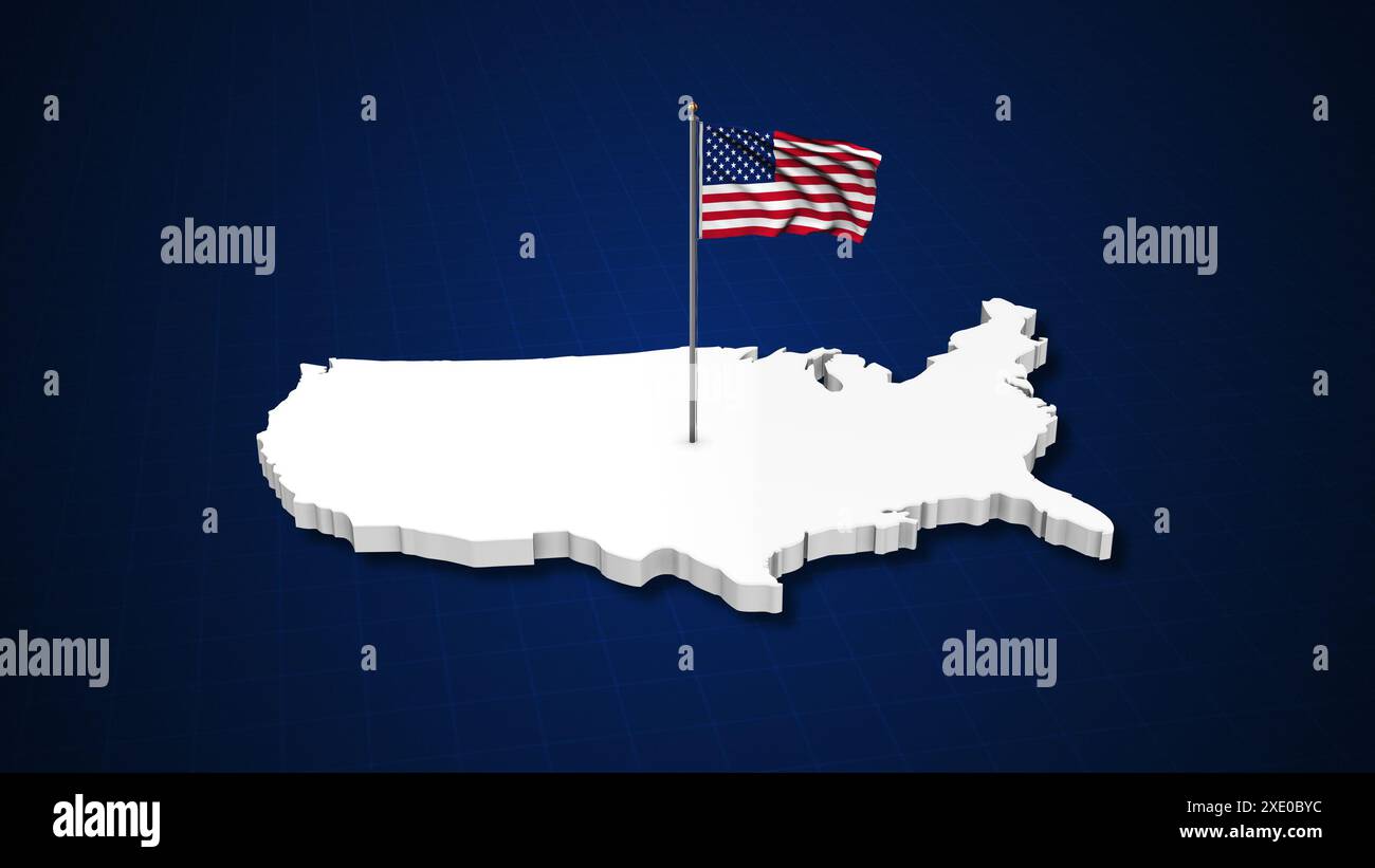 American flag on 3d map of USA Stock Photo - Alamy