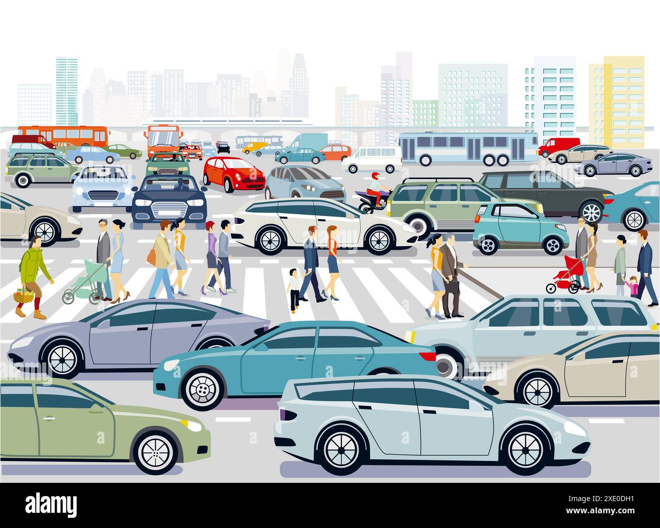 Cars on the road junction in traffic jam with pedestrian crossing ...