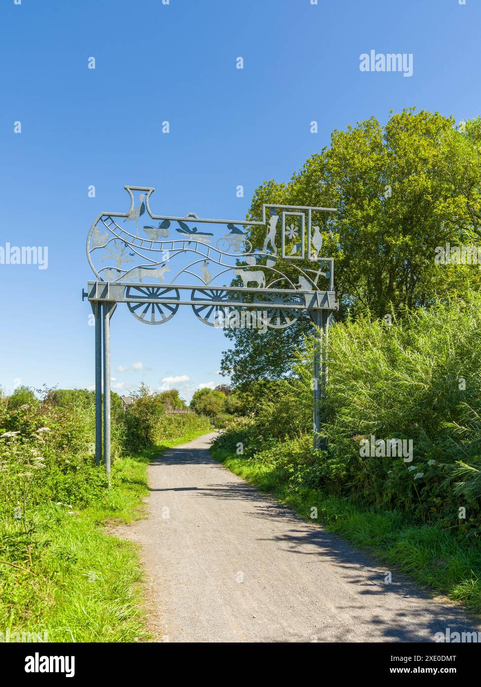 A train sculpture over the Strawberry Line, a cycling and walking path ...