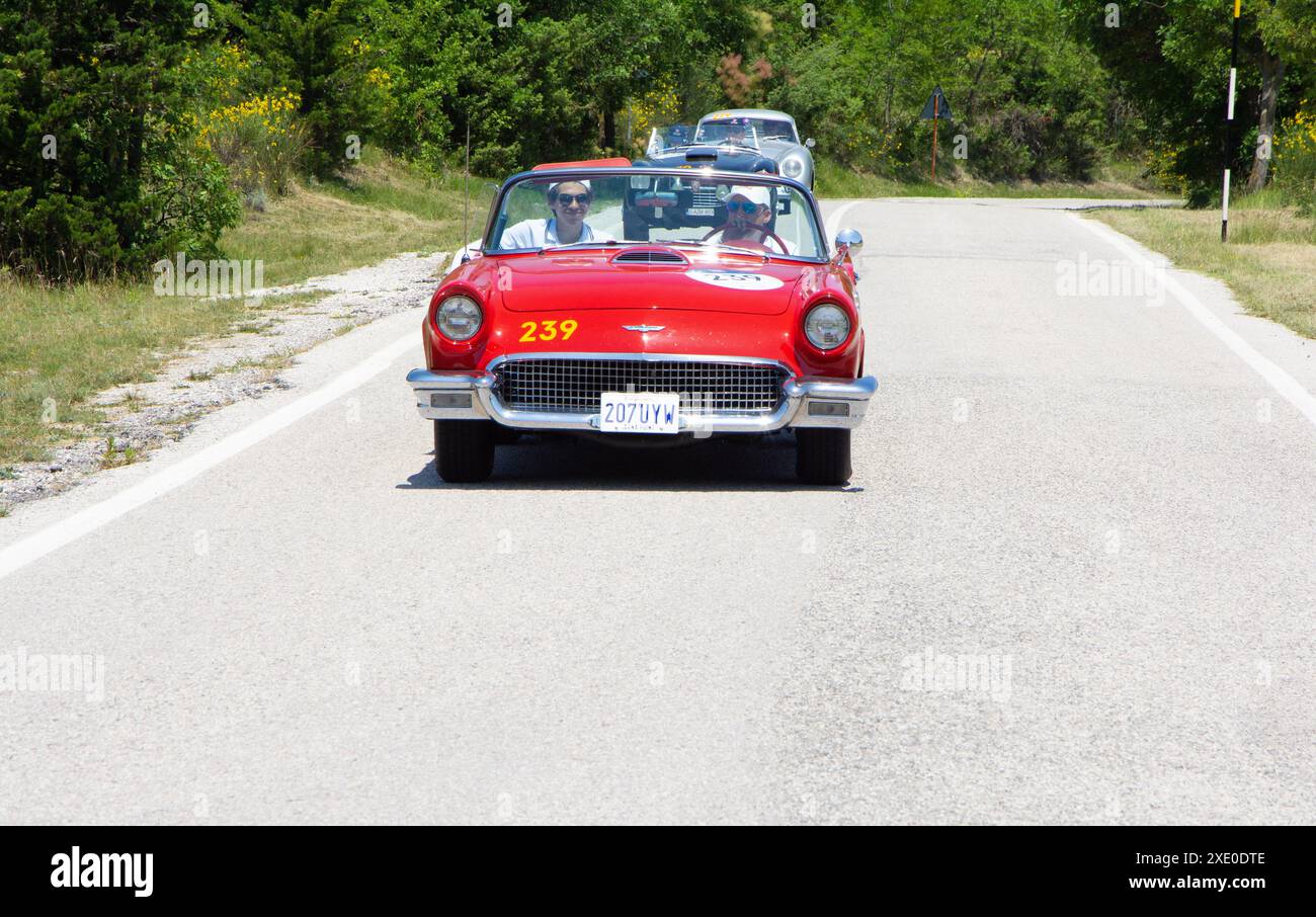 FORD THUNDERBIRD 1957 on an old racing car in rally Mille Miglia 2022 ...