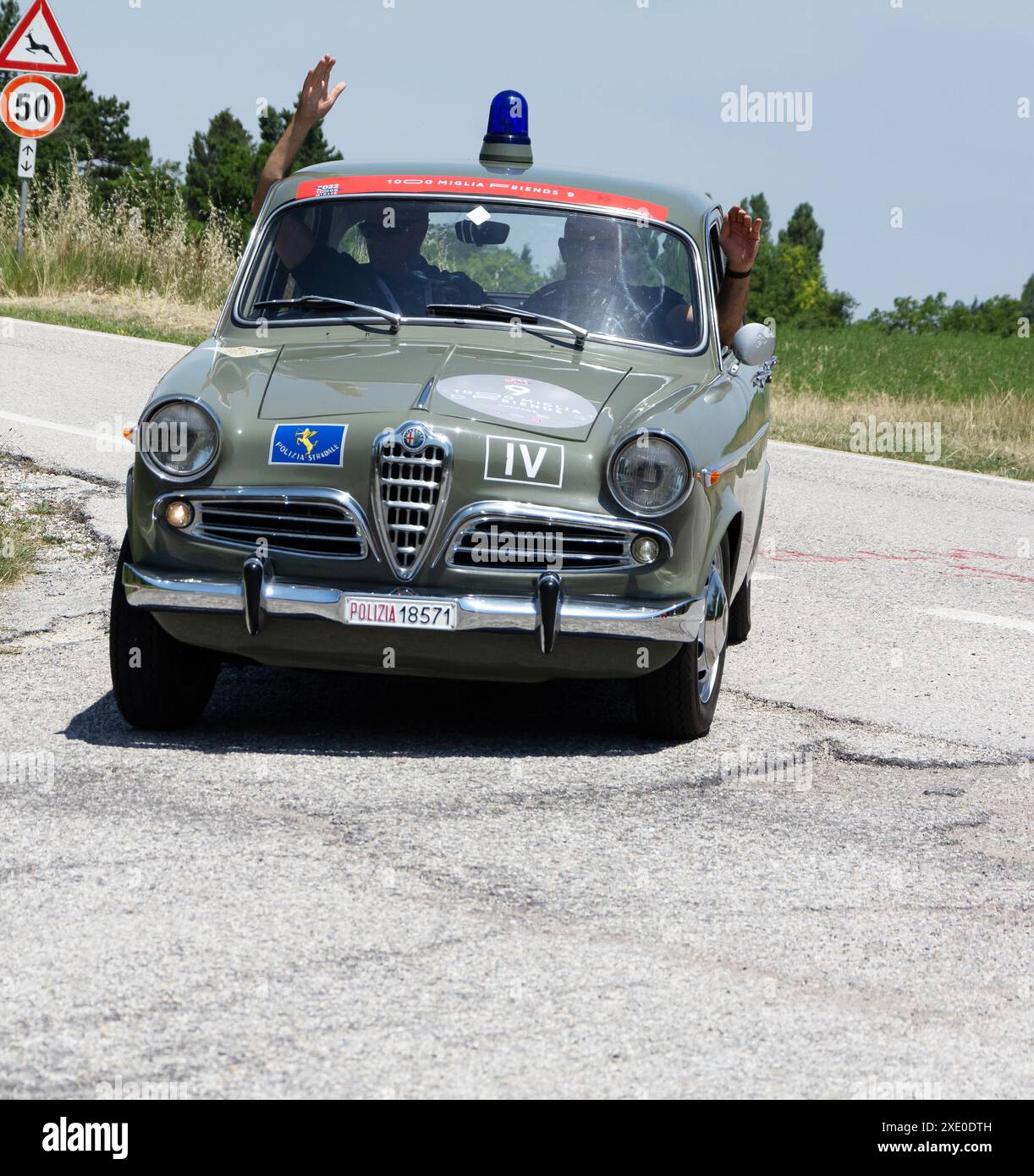 ALFA ROMEO GIULIETTA 1300 TI POLIZIA 1950 on an old racing car in rally ...