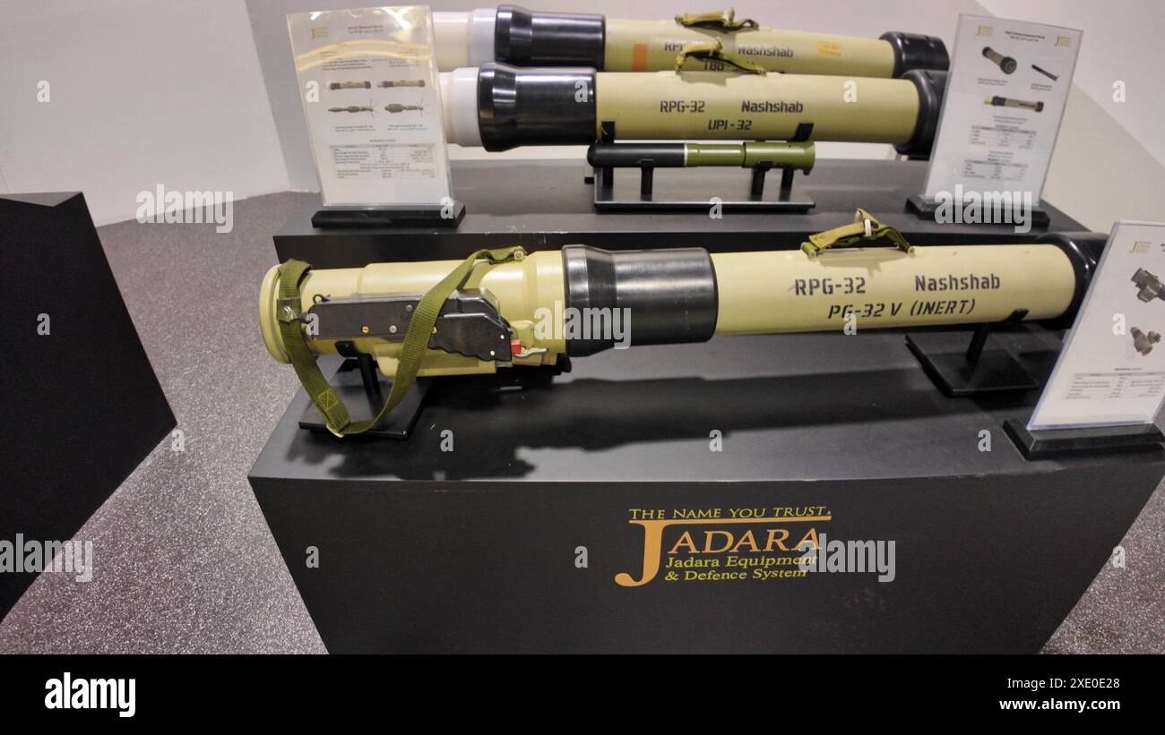 Royal Tank Museum, Amman, Jordan - May 4, 2024: Exhibition of Jadara RPG32 nashshab antitank ...