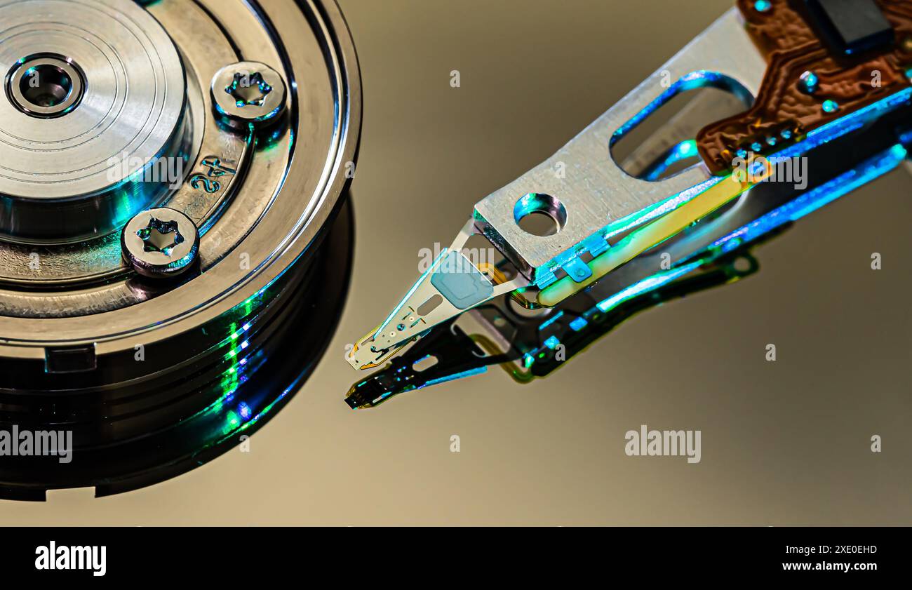 Macro Close up of inside of magnetic Hard Disc Drive Stock Photo - Alamy