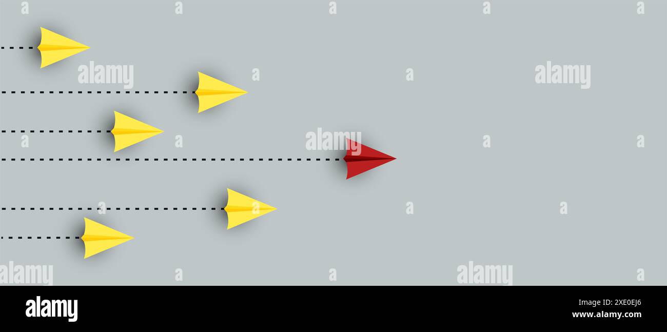 Paper airplanes. red plane changing road. Different thinking, Business ...