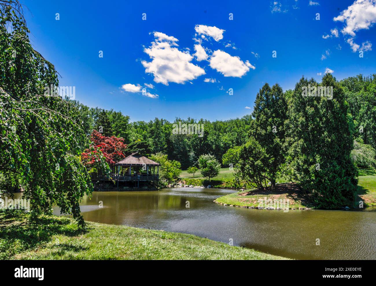 Landscaped park setting around a lake Stock Photo - Alamy