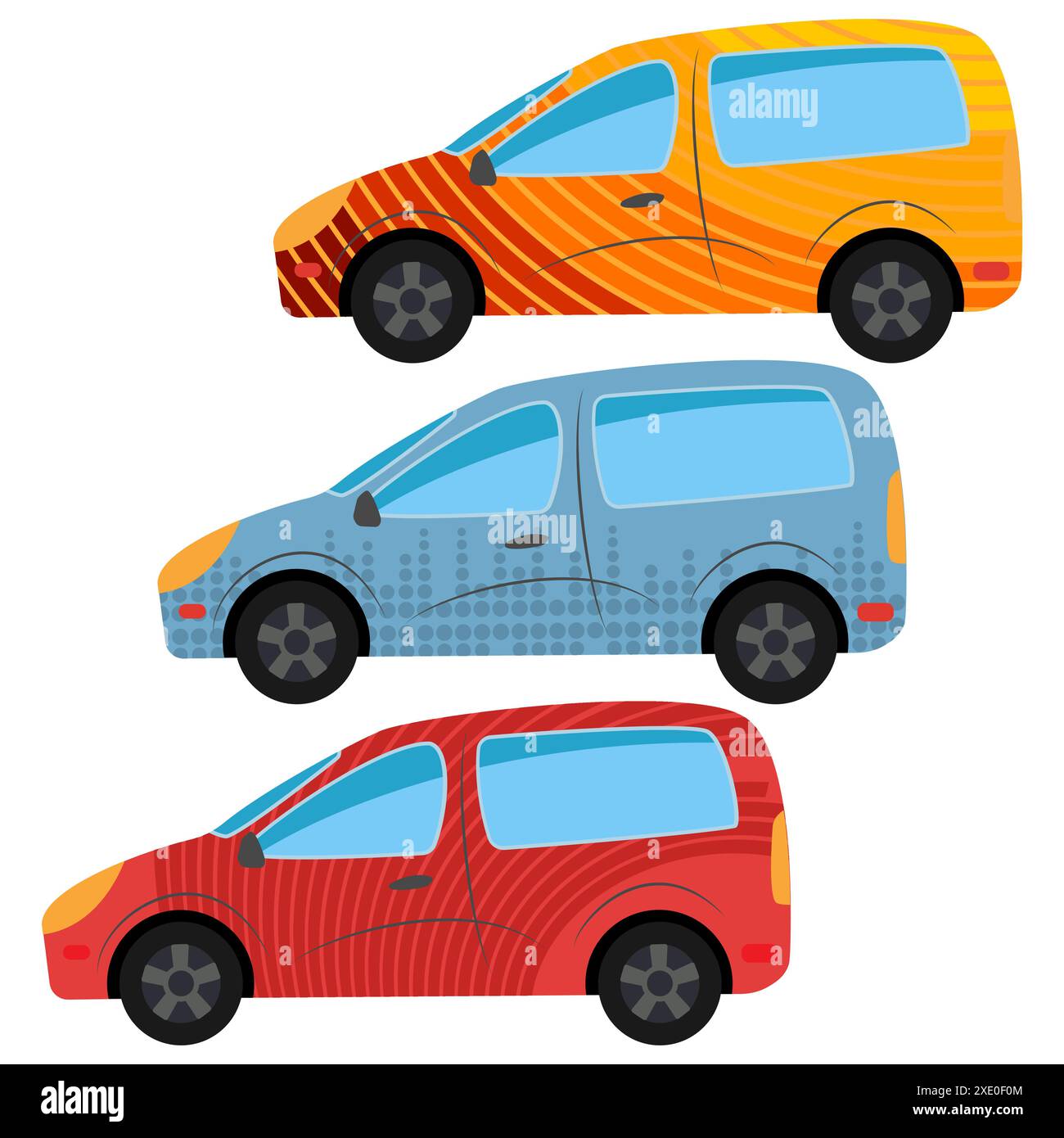 A set of three cars painted in different colors. Vector illustration ...