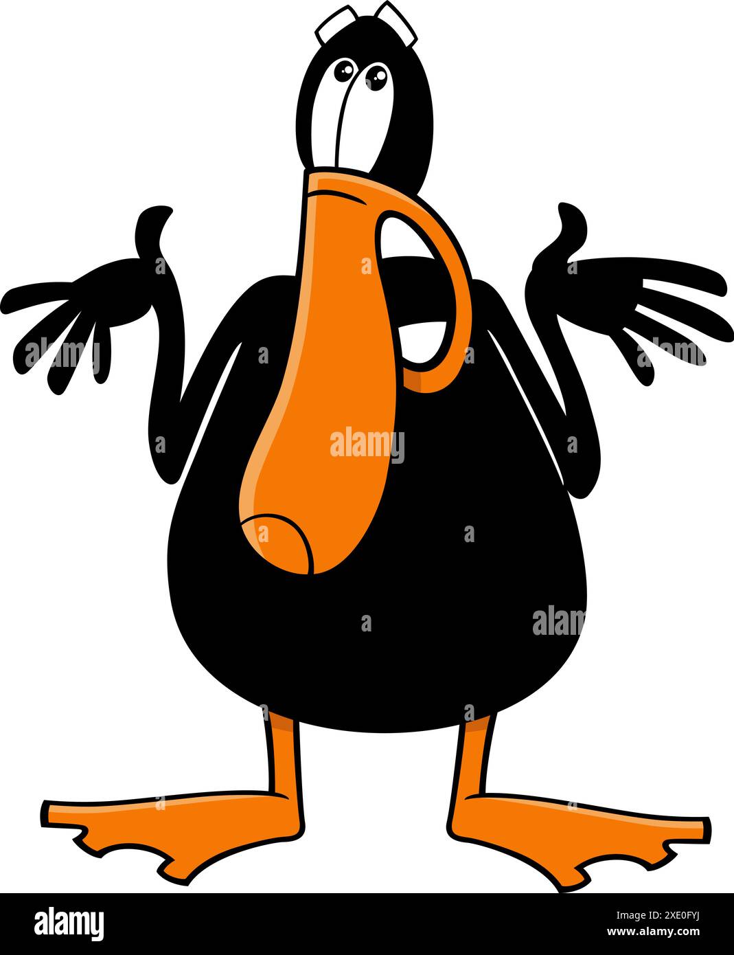 Cartoon illustration of black duck animal character speaking or ...