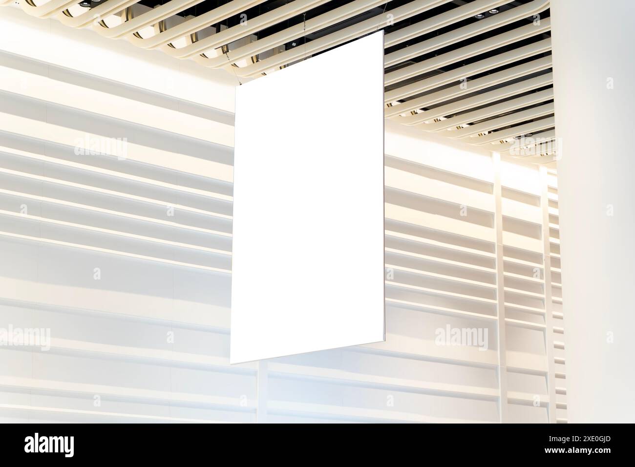 Blank advertising billboard hanging in the supermarket. Blank White ...