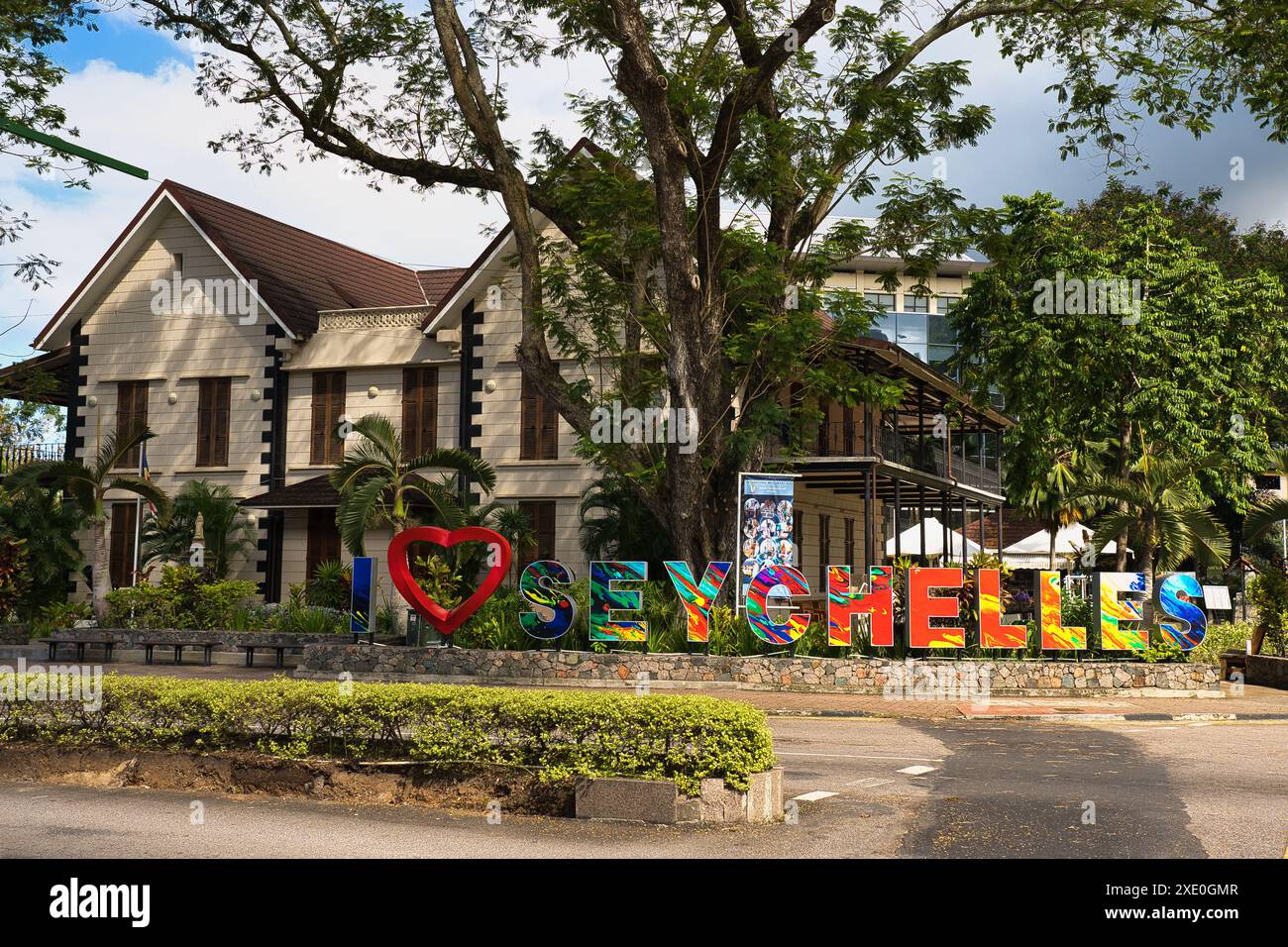 Mahe, Seychelles 25.06.2024 I Love Seychelles sign in front of the ...