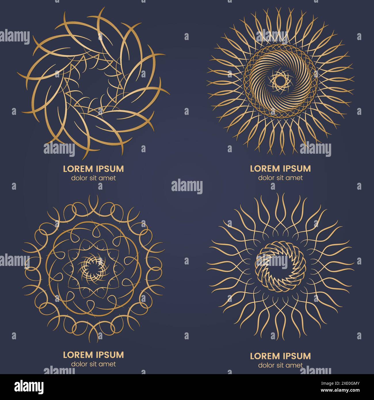 Set of four vintage geometric circular elements. Vector gold monogram ...