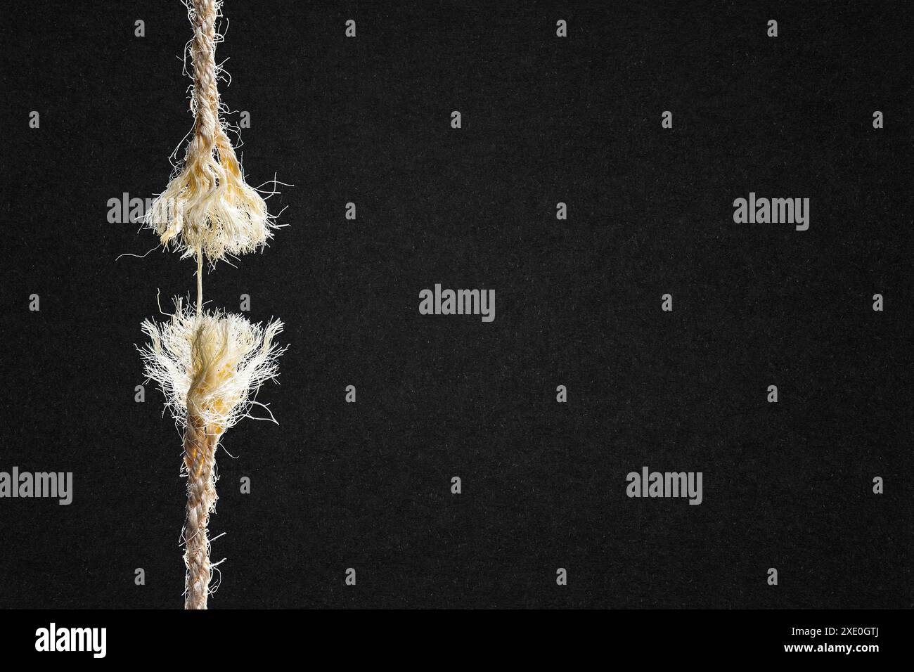 Frayed Rope About to Break Against Textured Black Paper Background with ...