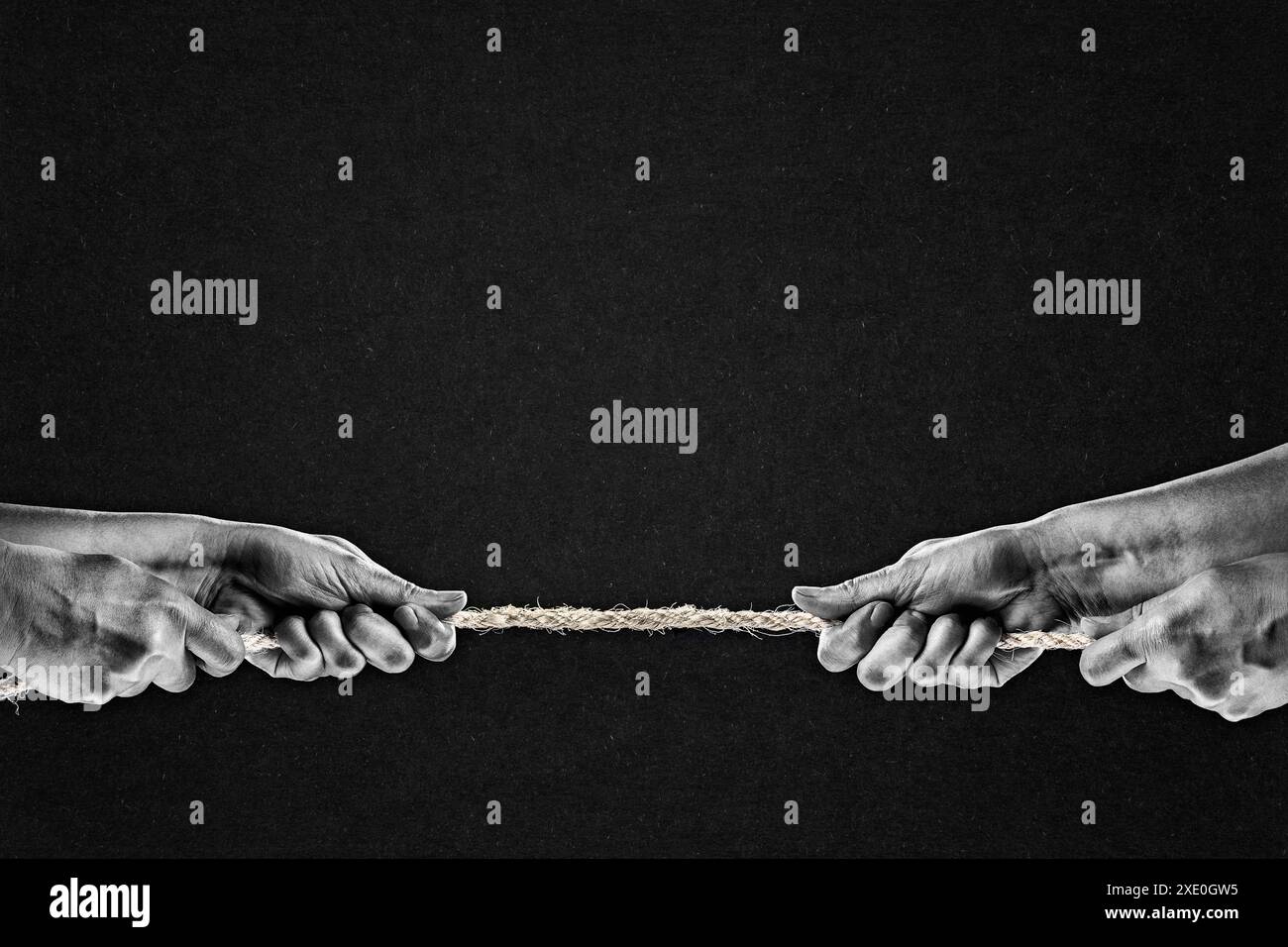 Hand in Black and White Pulling Rope to Opposite Sides, Paper Textured ...