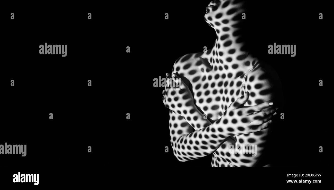 Black And White Portrait Of A Person With Dotted Pattern Stock Photo ...