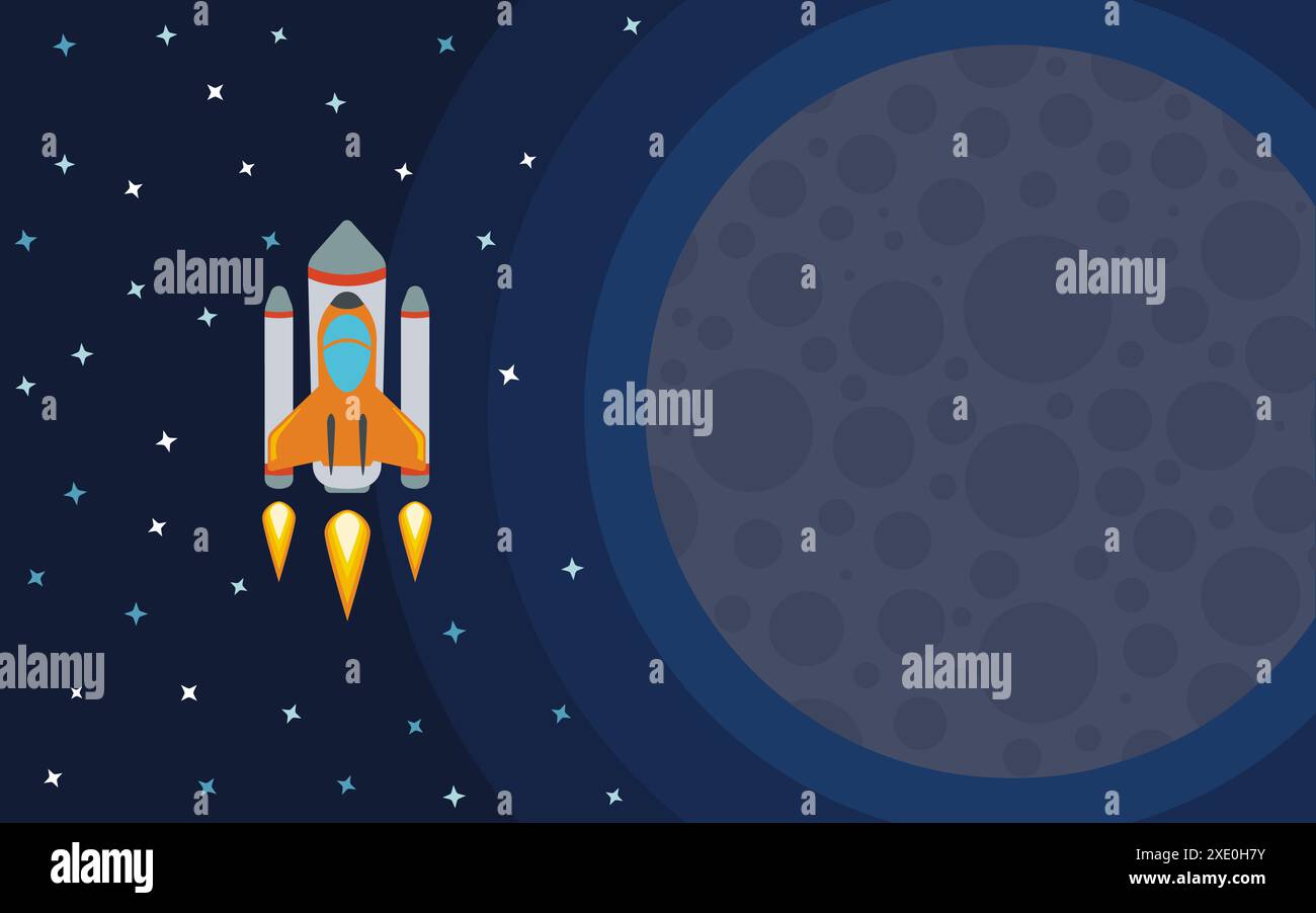 The rocket in space near the planet. Space travel. Vector illustration ...