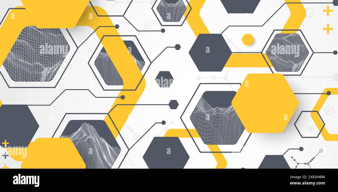 Modern Science Or Technology Abstract Background Using Hexagonal Shapes Wireframe Spot Surface