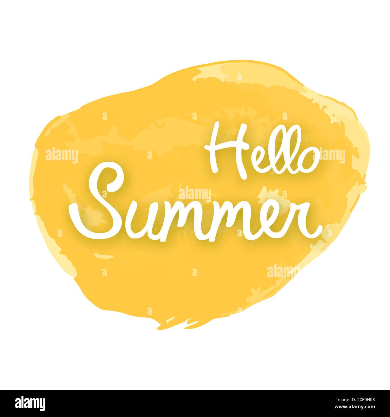 Hello summer on yellow watercolor spot. Design element for invitation ...