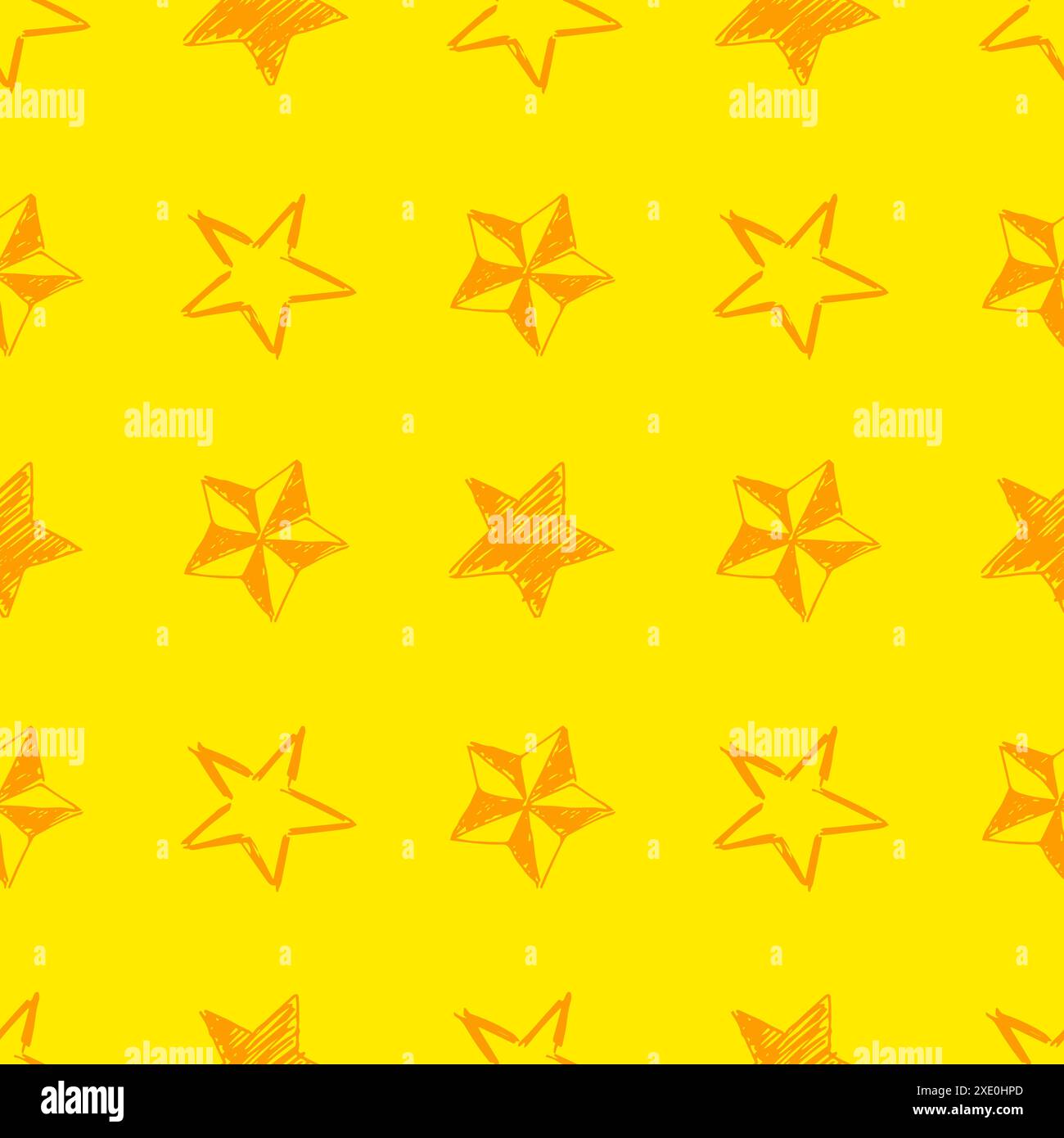 Seamless background of doodle stars. Yellow hand drawn stars on yellow ...