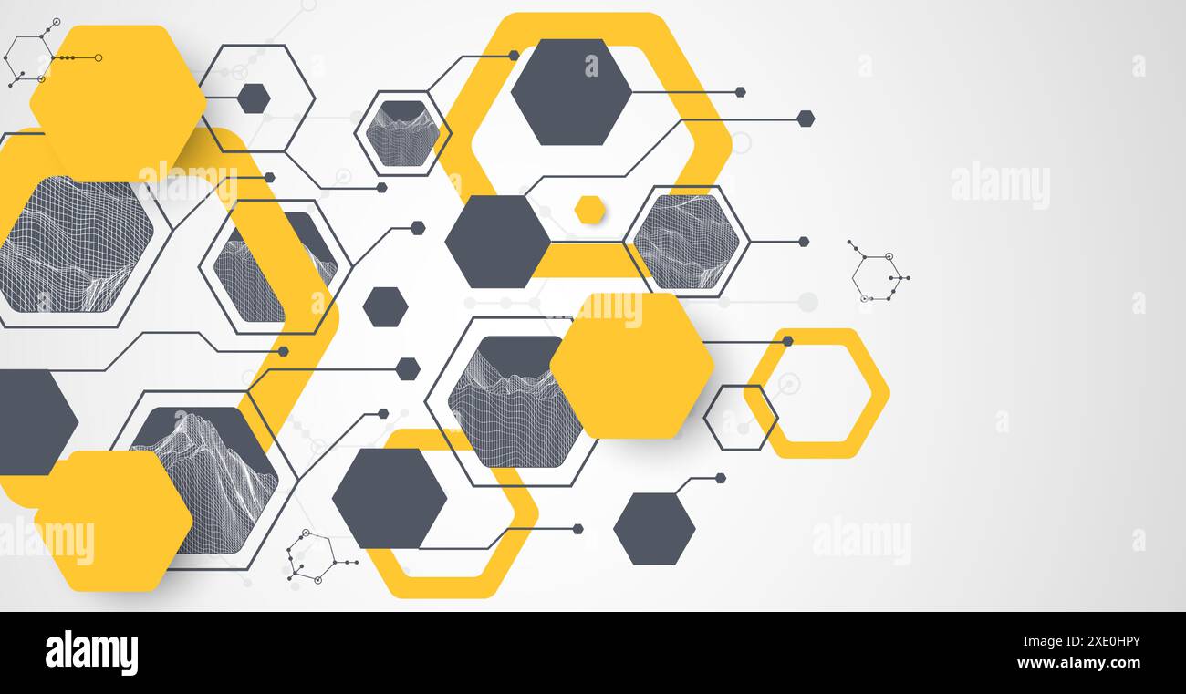 Modern Science Or Technology Abstract Background Using Hexagonal Shapes Wireframe Spot Surface