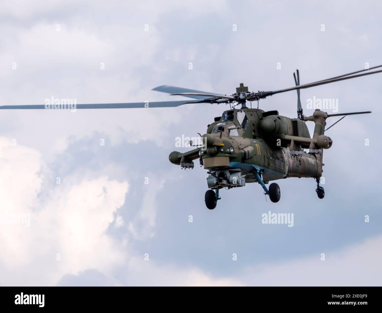 Moscow Russia Zhukovsky Airfield 25 July 2021: attack helicopters Mil Mi-28 of the international ...