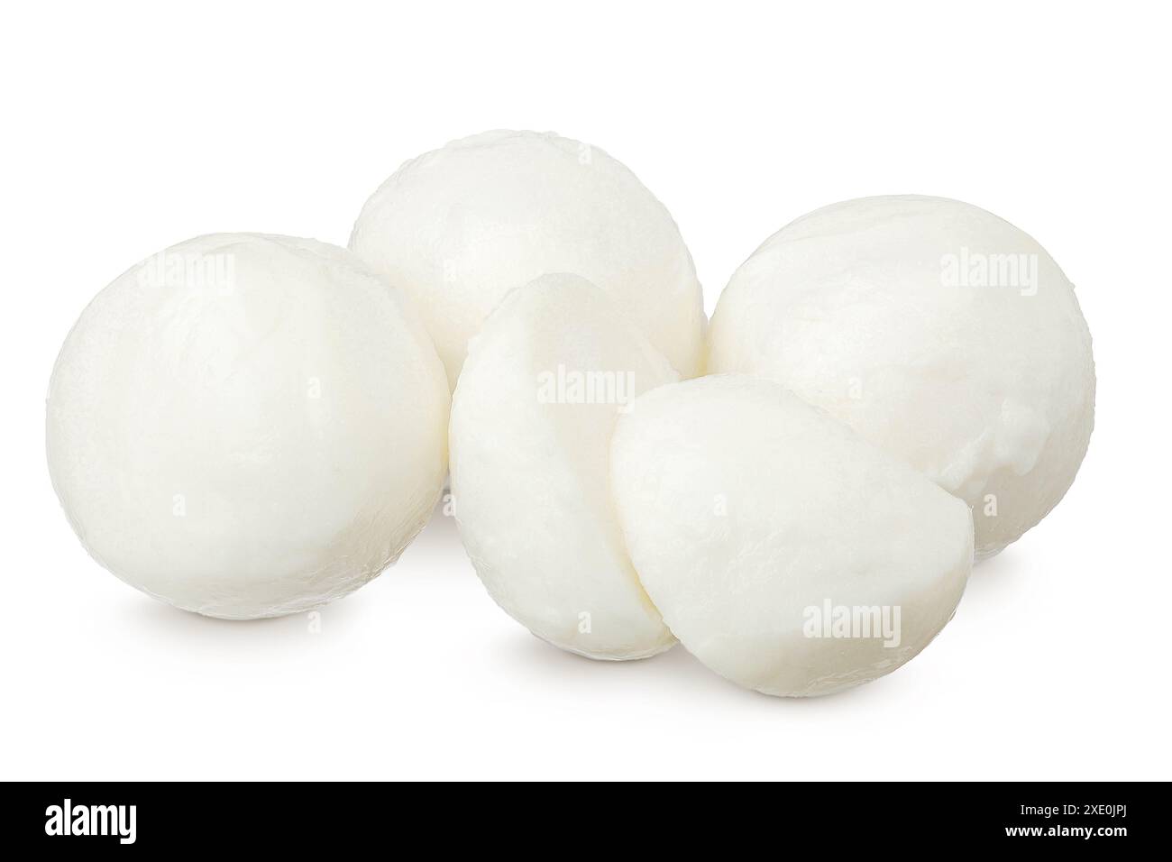 Mini mozzarella balls isolated on white background with full depth of ...