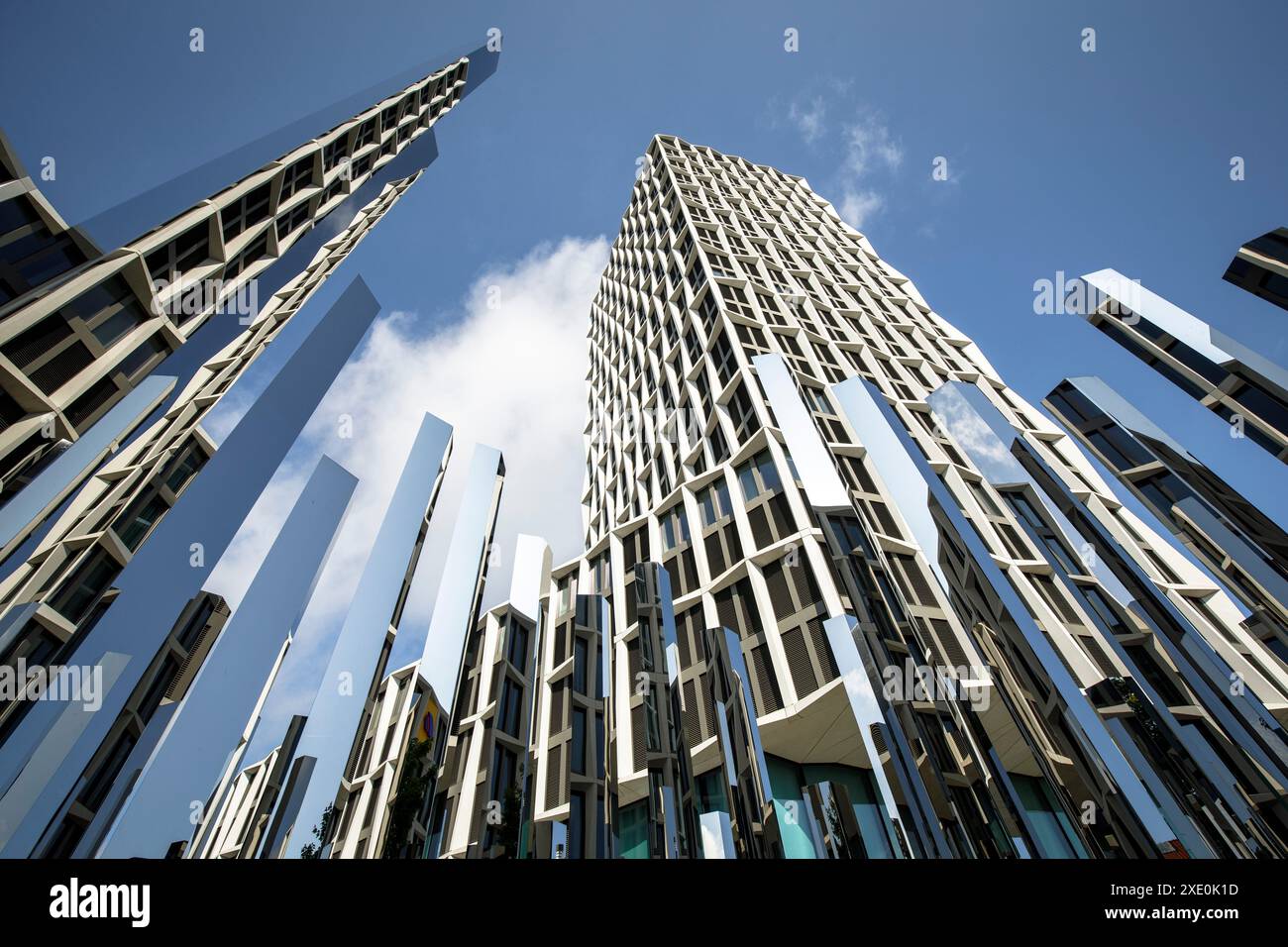Mirror Pavillon by Jeppe Hain in front of the high-rise of the building ...