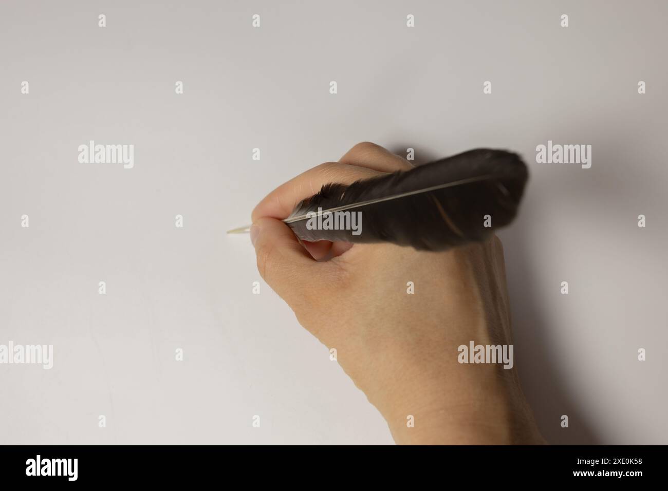 Hand holding quill pen isolated on the white background Stock Photo - Alamy