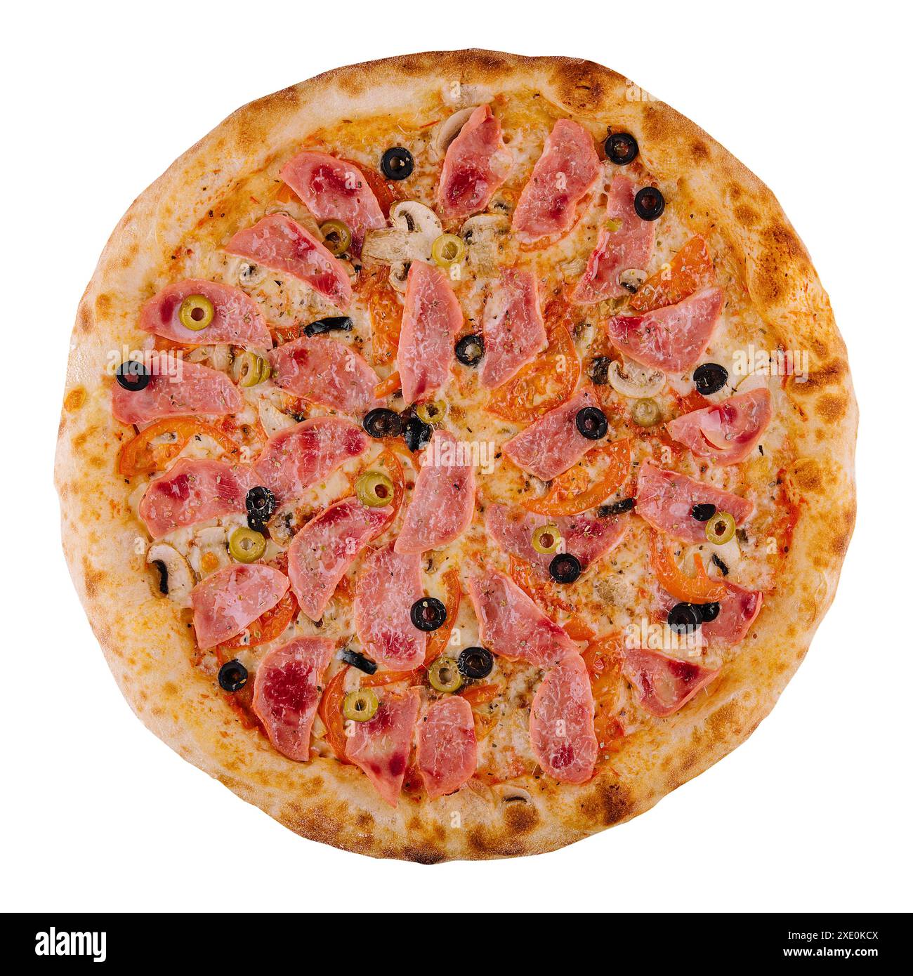 Italian fast food. delicious hot pizza with ham and champignons sliced ...