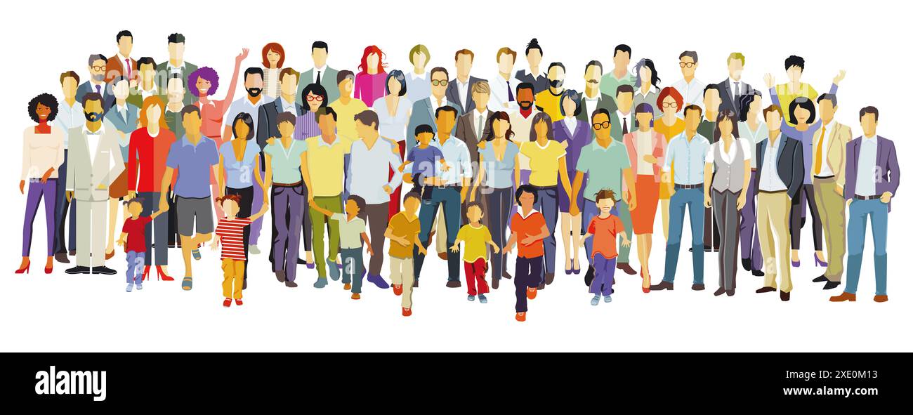 Large group of people in community, isolated on white background ...