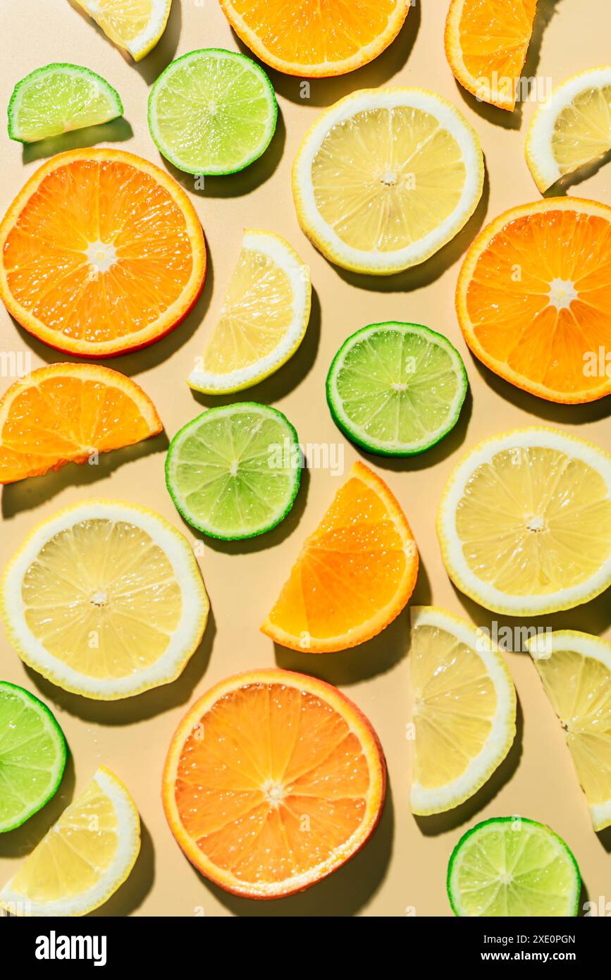 Creative background made of summer tropical citrus fruits, orange ...