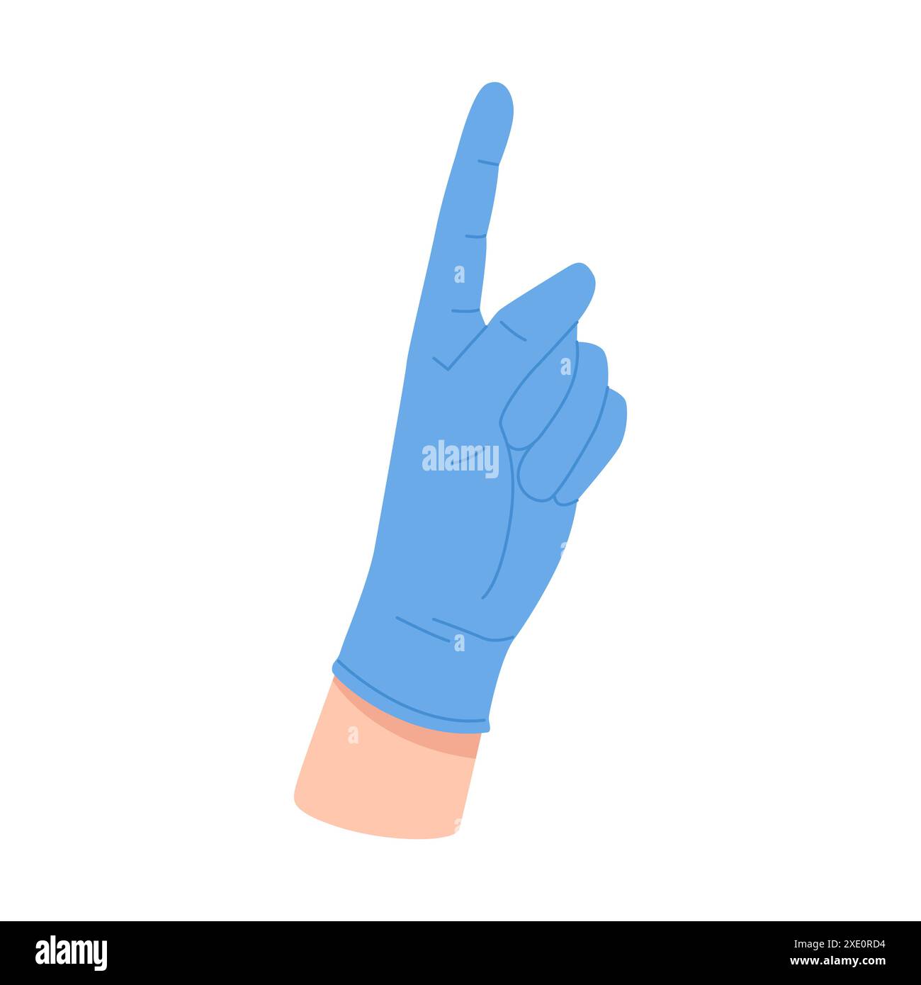 Doctors hand in blue medical glove pointing index finger up vector ...