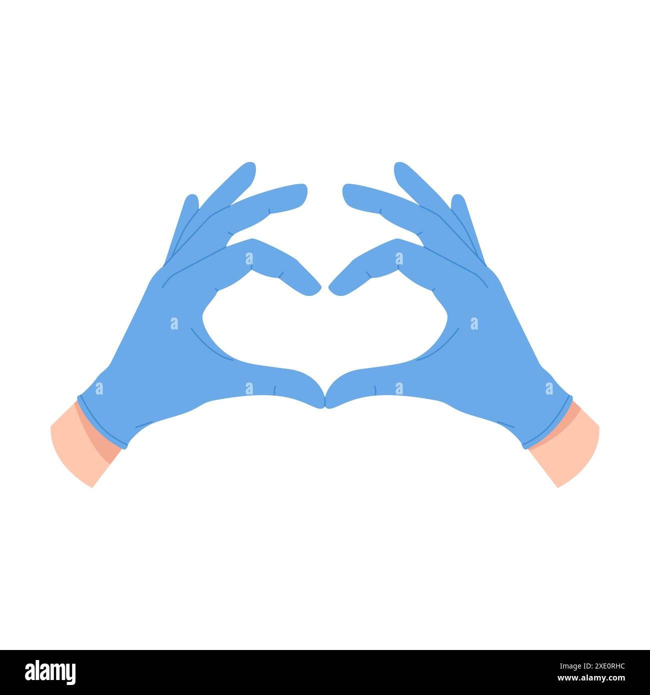 Doctors in nitrile gloves holding hands in love sign, fingers make ...