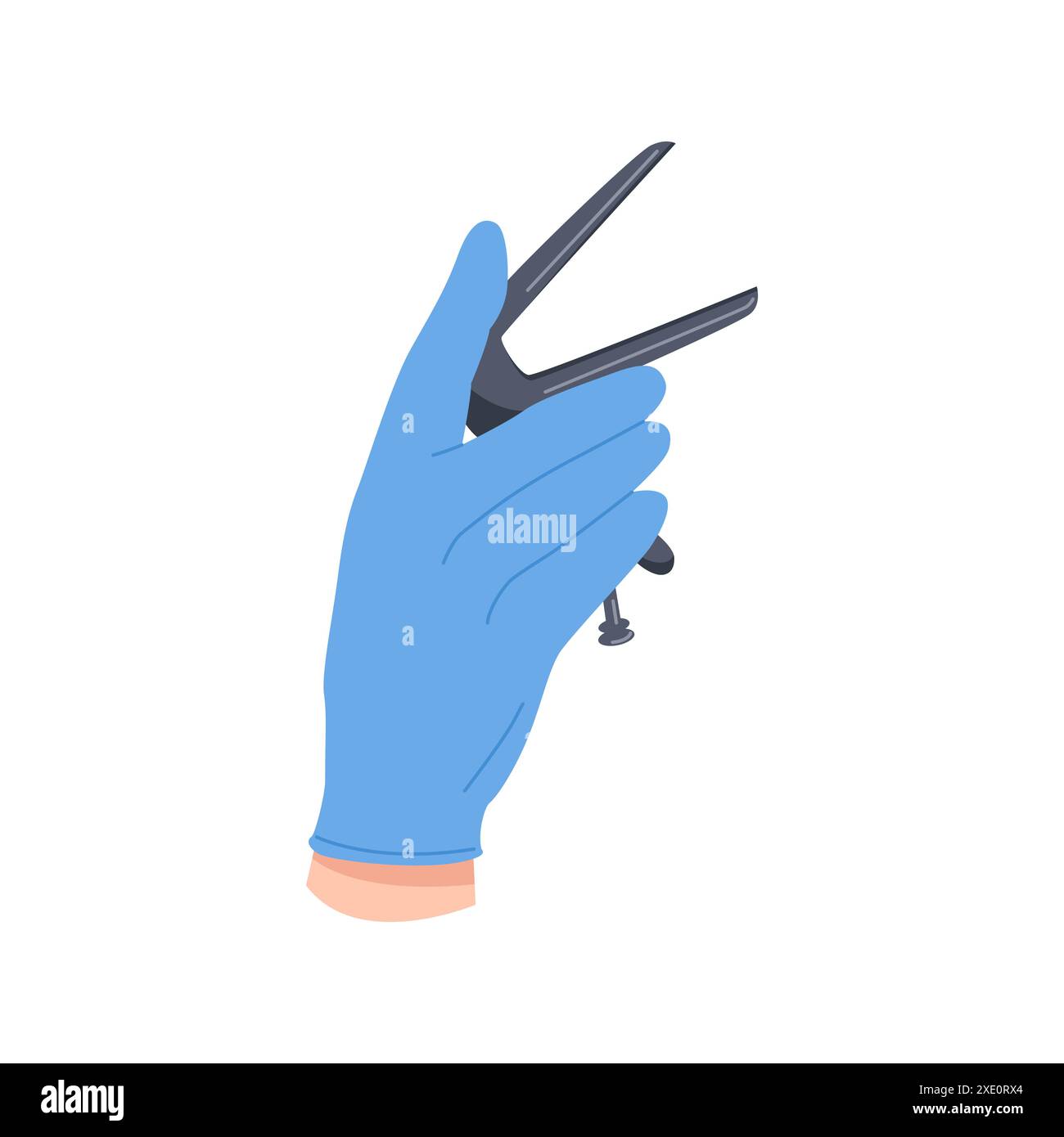 Doctors hand in blue latex protective glove holding surgical instrument ...