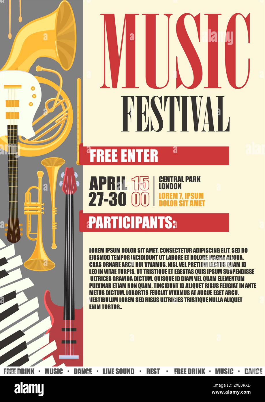 Free music festival entertainment advertisement vector illustration ...