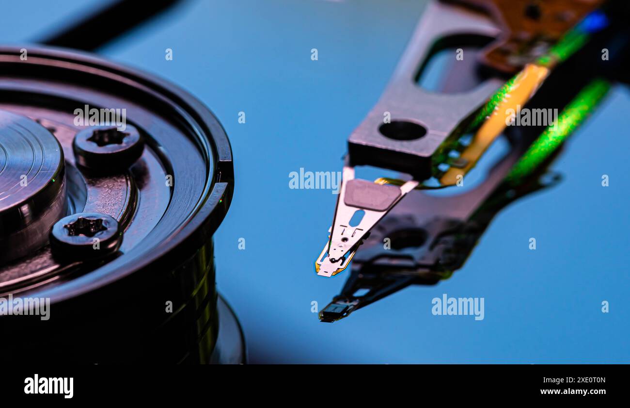 Macro Close up of inside of magnetic Hard Disc Drive Stock Photo - Alamy